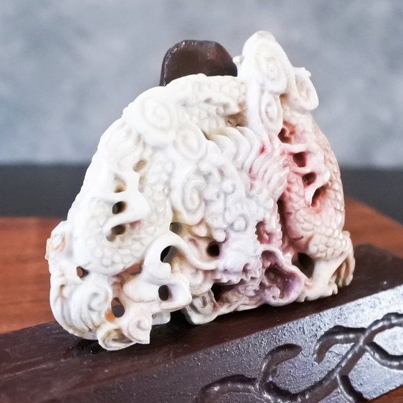 Vintage | Art | Antique Old Chinese Two Sided Dragon Phoenix Soapstone ...